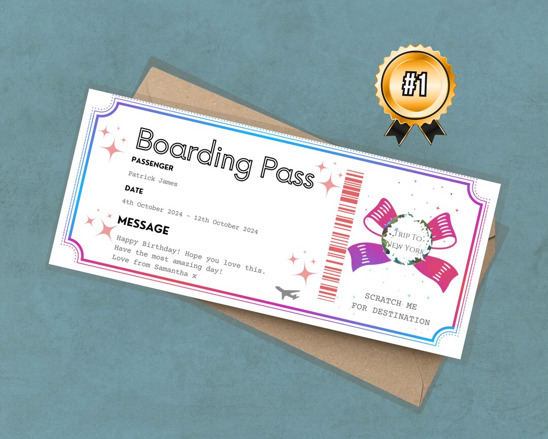 Personalized Boarding Pass Scratch Card, Holiday Scratch off Reveal ...