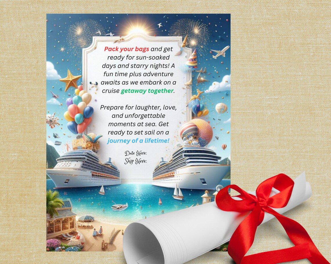 Cruise Reveal Birthday Surprise Letter Vacation Gift Reveal ...