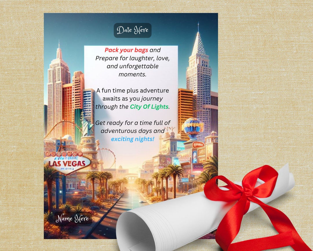 Las Vegas Trip Reveal Surprise Letter Vacation Gift Reveal Personalized ...