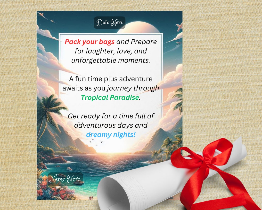 Caribbean Trip Reveal Surprise Letter Vacation Gift Reveal Personalized ...