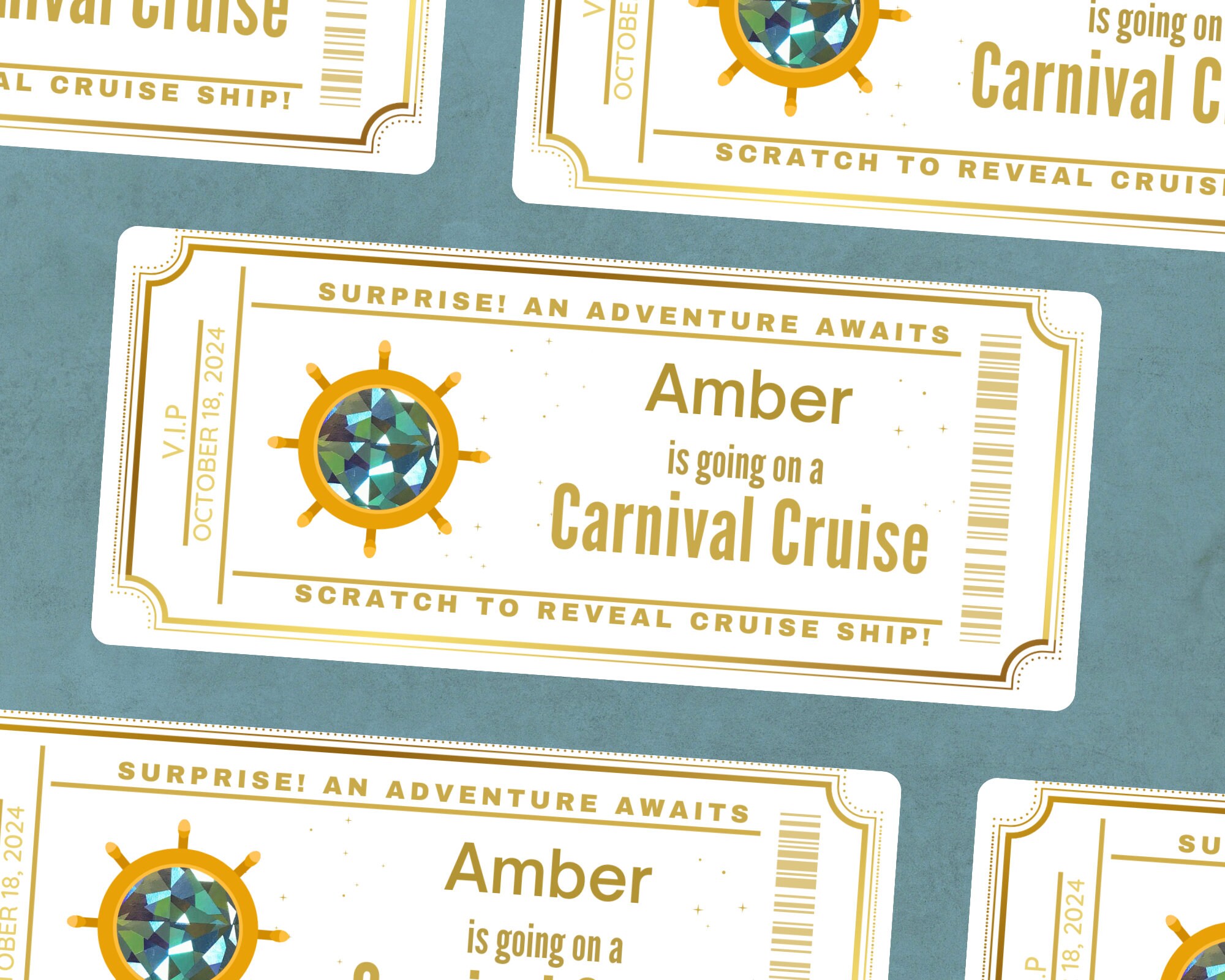 Personalized Cruise Reveal Gift Surprise Scratch Card Ticket, Gold ...