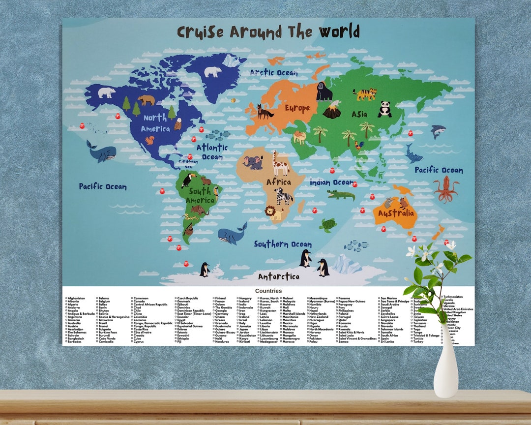 World Map Push Pin Canvas for Countries/ Continents Visited ...