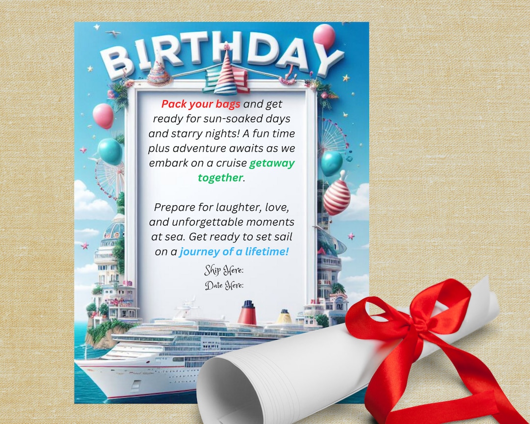 Cruise Reveal Birthday Surprise Letter Vacation Gift Reveal ...
