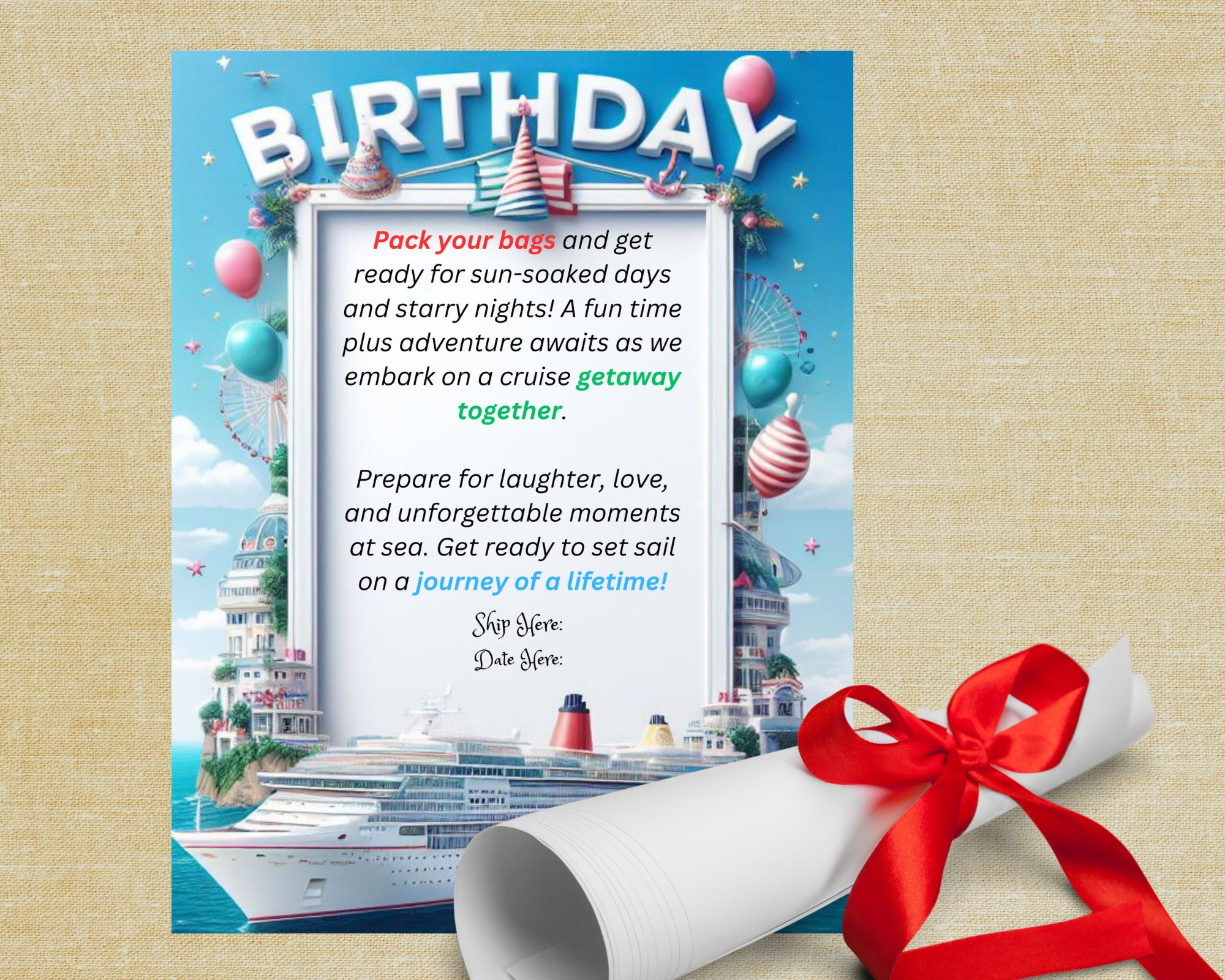 Cruise Reveal Birthday Surprise Letter Vacation Gift Reveal ...