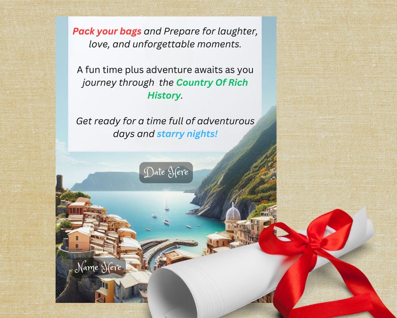 Italy Trip Reveal Surprise Letter Vacation Gift Reveal Personalized ...