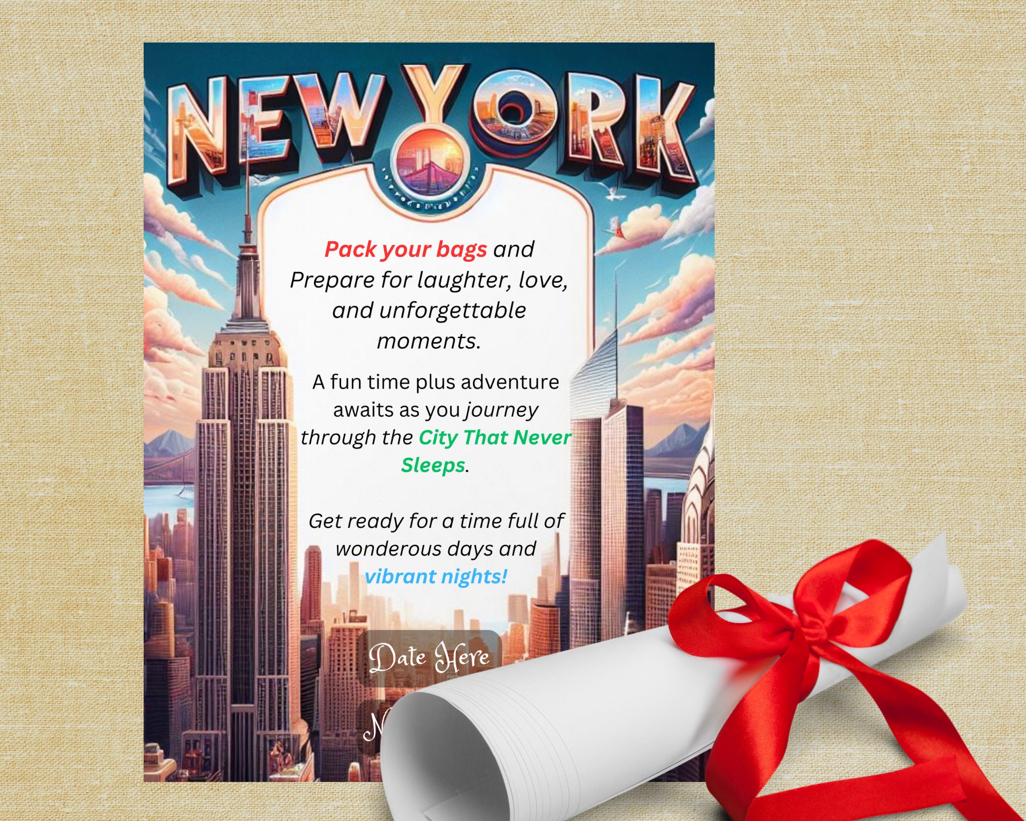 New York Trip Reveal Surprise Letter Vacation Gift Reveal Personalized ...