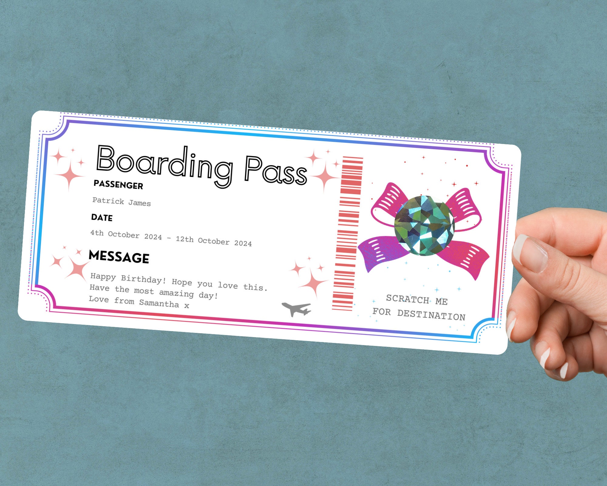 Personalized Boarding Pass Scratch Card, Holiday Scratch off Reveal ...