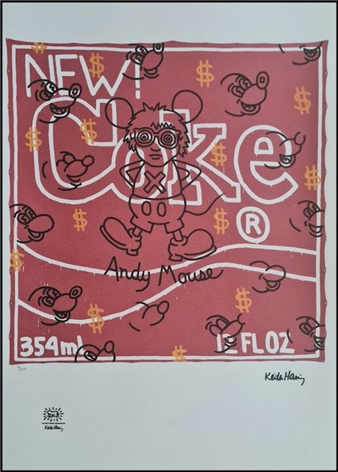 KEITH HARING * Andy Mouse - New Coke * 70 X 50 Cm * Signed Lithograph ...