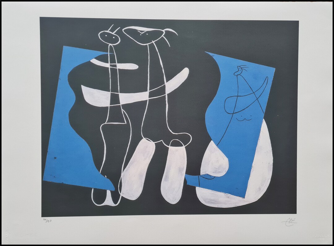 JOAN MIRO Character on Black Background 78 X 57 Cm Signed Lithograph ...