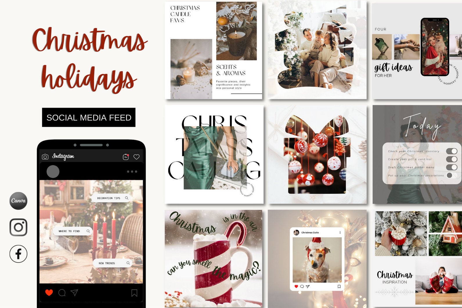 Christmas Instagram Template, Christmas Social Media Templates, Canva ...