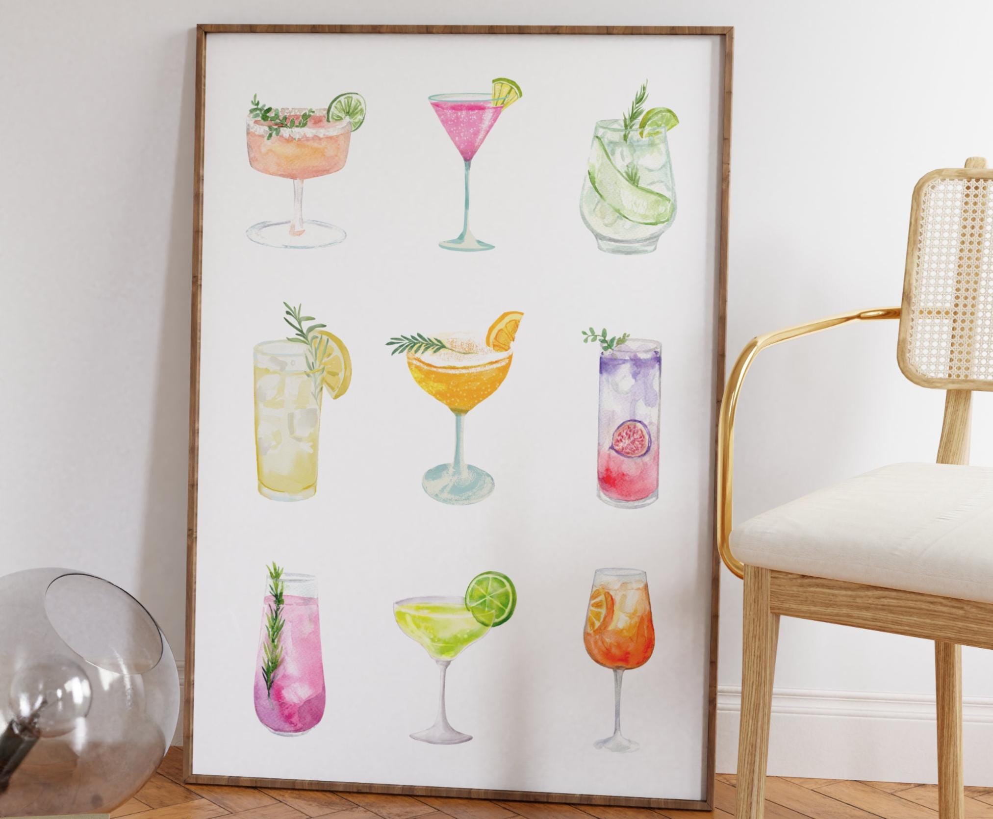 Alcohol Prints, Retro Cocktail Poster, Bar Cart Print, Happy Hour Wall ...