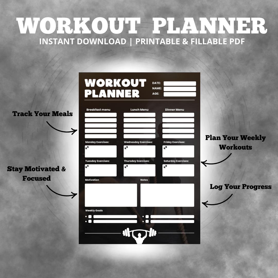 Workout Planner Printable PDF 3 Options Fitness Log, Weekly Exercise ...
