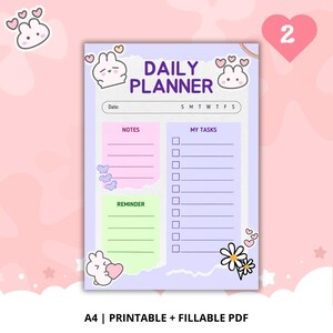 Cute Daily Planner | A4 Printable and Fillable PDF With 3 Adorable ...