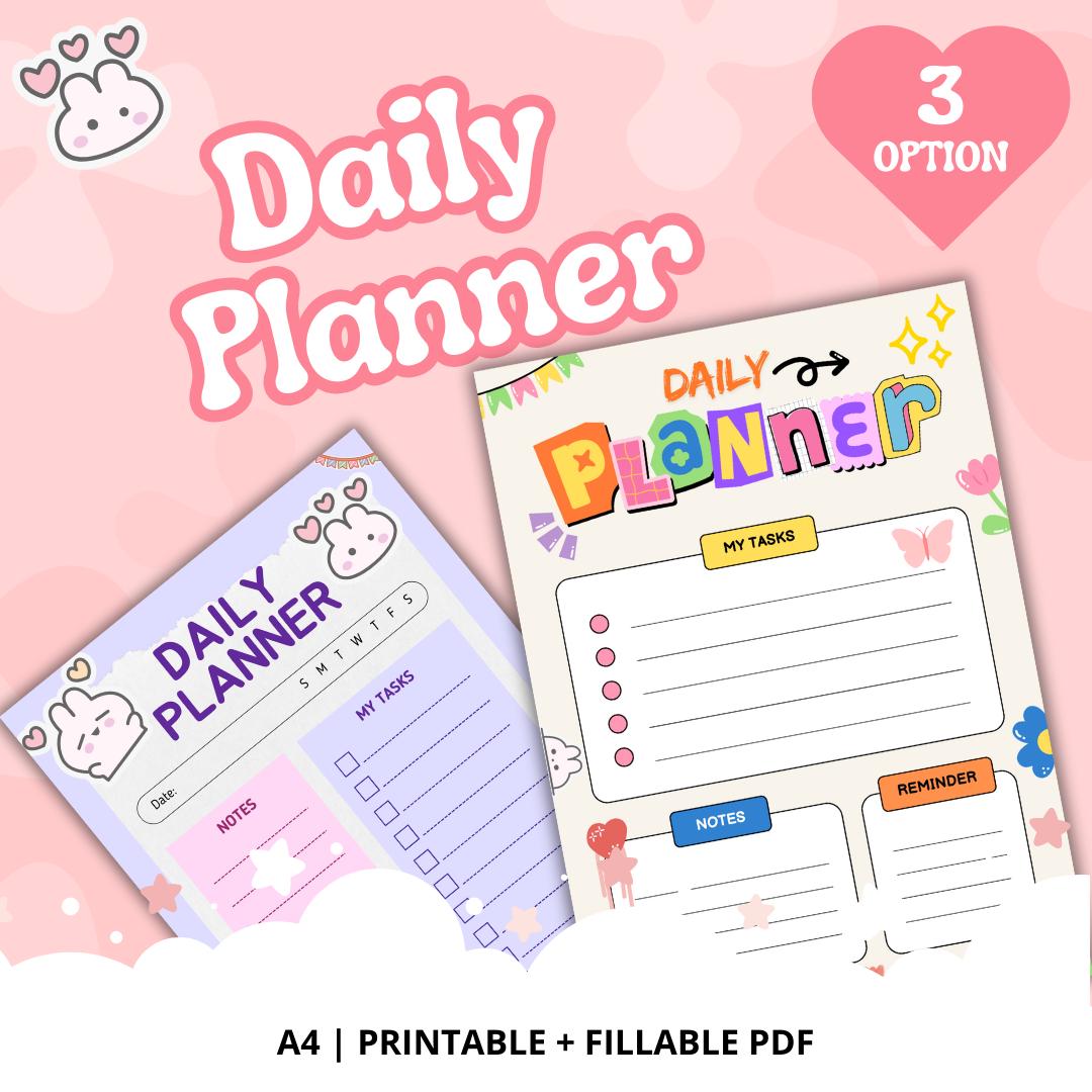 Cute Daily Planner | A4 Printable and Fillable PDF With 3 Adorable ...