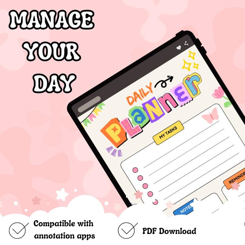 Cute Daily Planner | A4 Printable and Fillable PDF With 3 Adorable ...