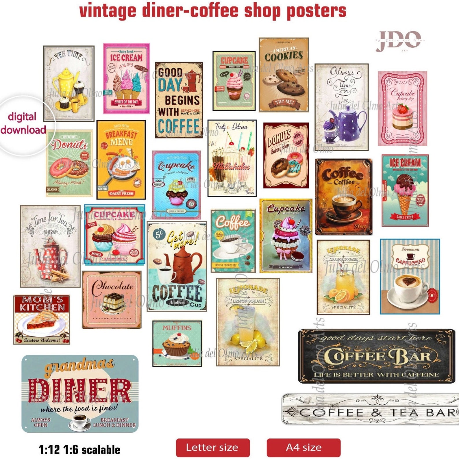 Vintage Dollhouse Printable Posters for 1/12 and 1/6 Scale Miniature ...