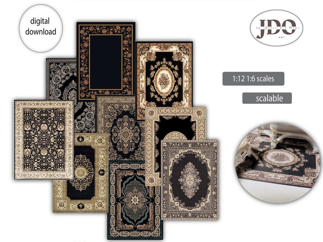 9 Dollhouse Carpets Bundle Printable 1-12 and 1-6 Scale Miniature ...