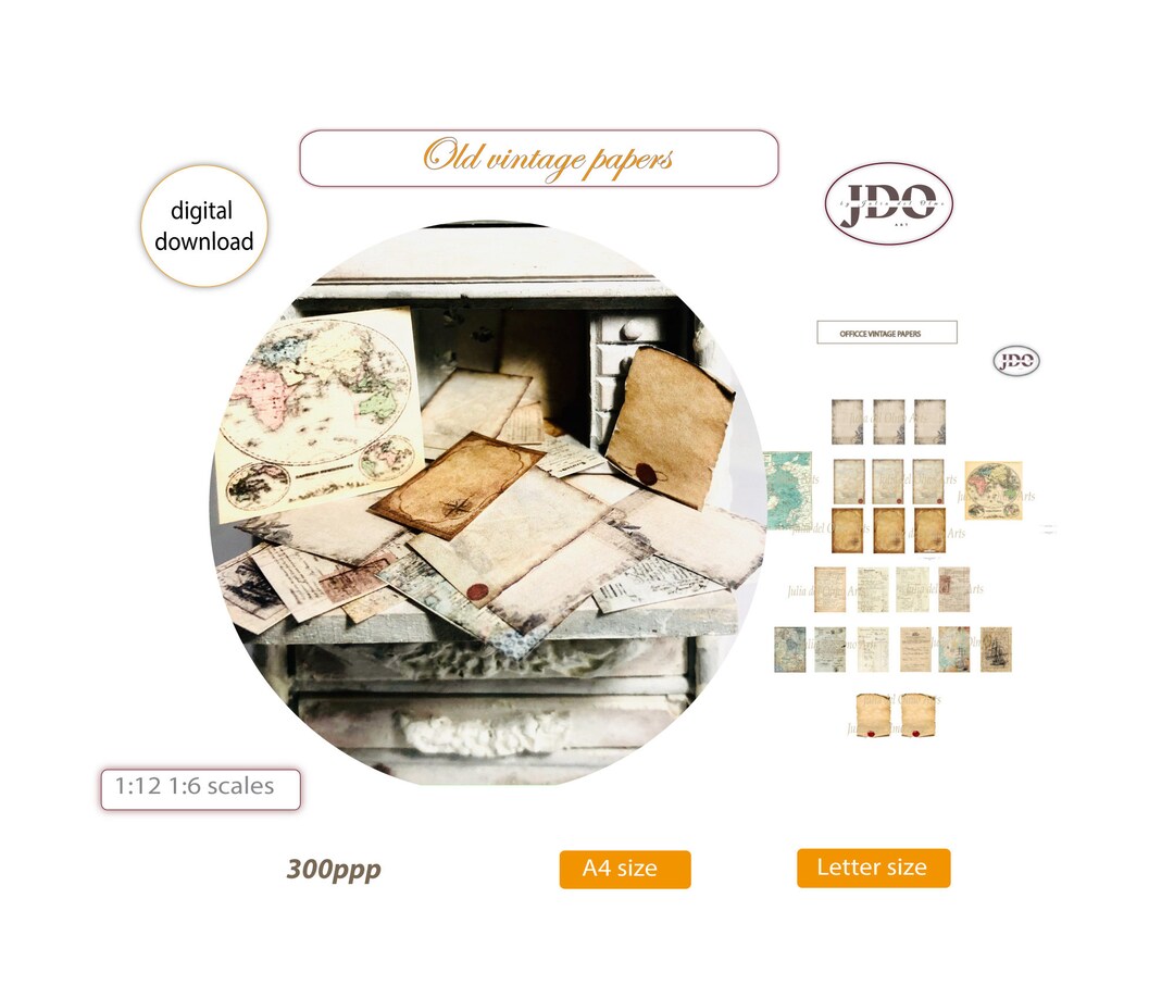 Miniature Sheetsi Vintage Old Miniature Papers. Dollhouse Paperi 1:12 1 ...