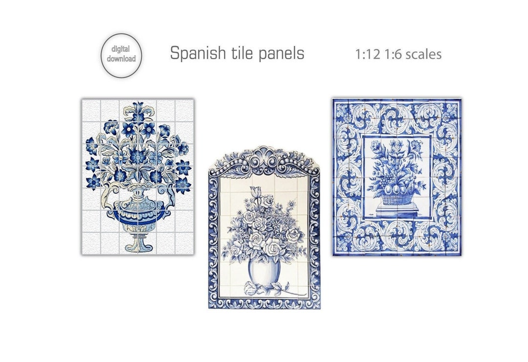 Mediterranean Dollhouse Blue Tiles 1:12 Scale, 1 6 Scale Miniature ...