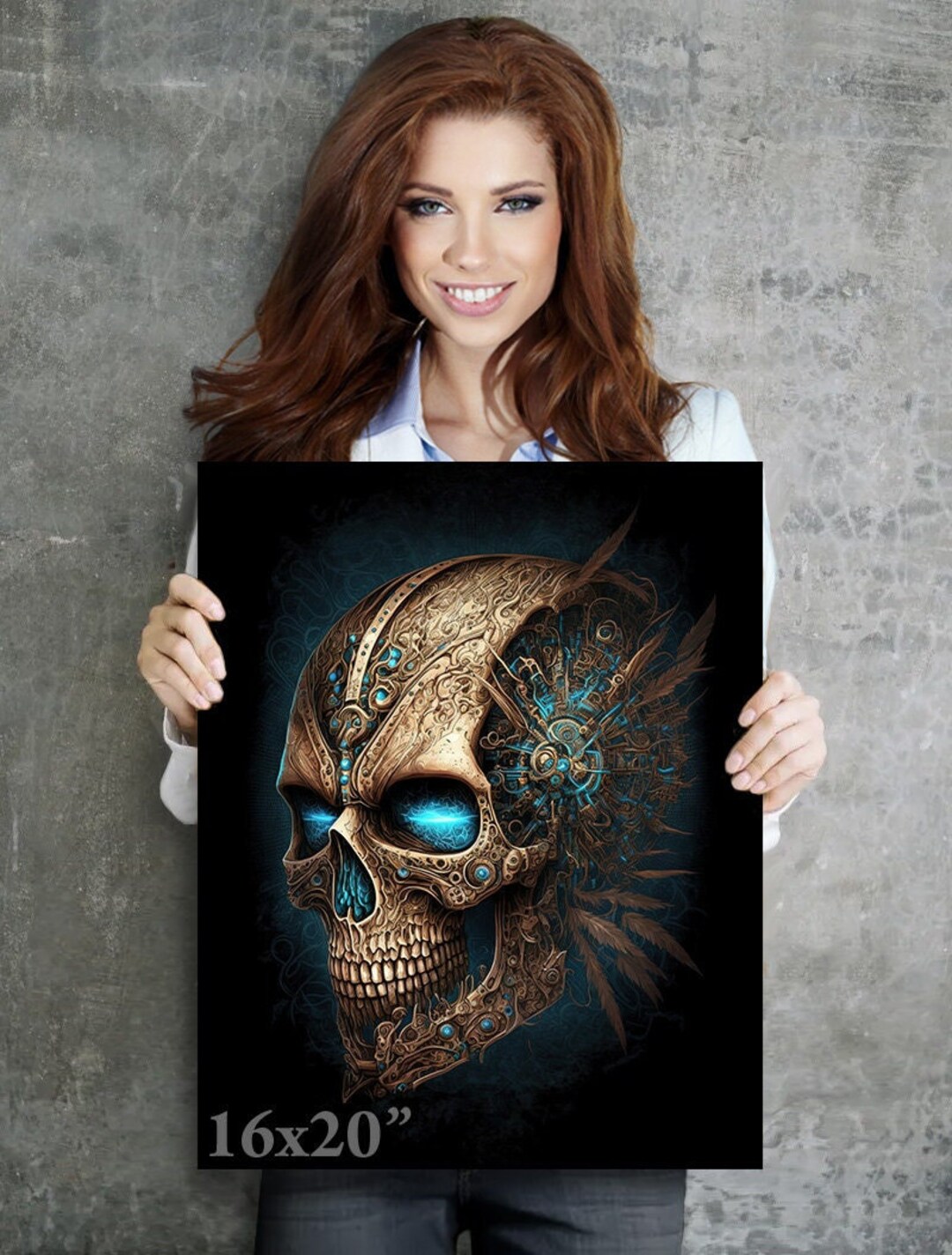 SKULL CANVAS PRINT - Steampunk Art - Tattoo Style Home Decor Artwork ...