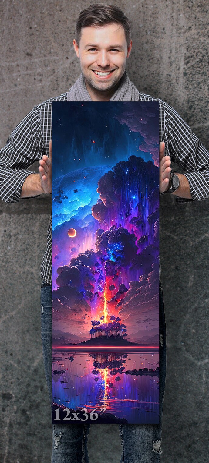 Beautiful Purple Blue Night Sky and Trees Over the Water Fine Art Print ...