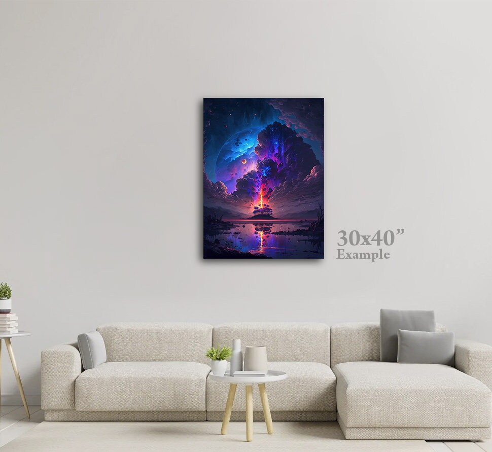 Beautiful Purple Blue Night Sky and Trees Over the Water - Fine Art ...