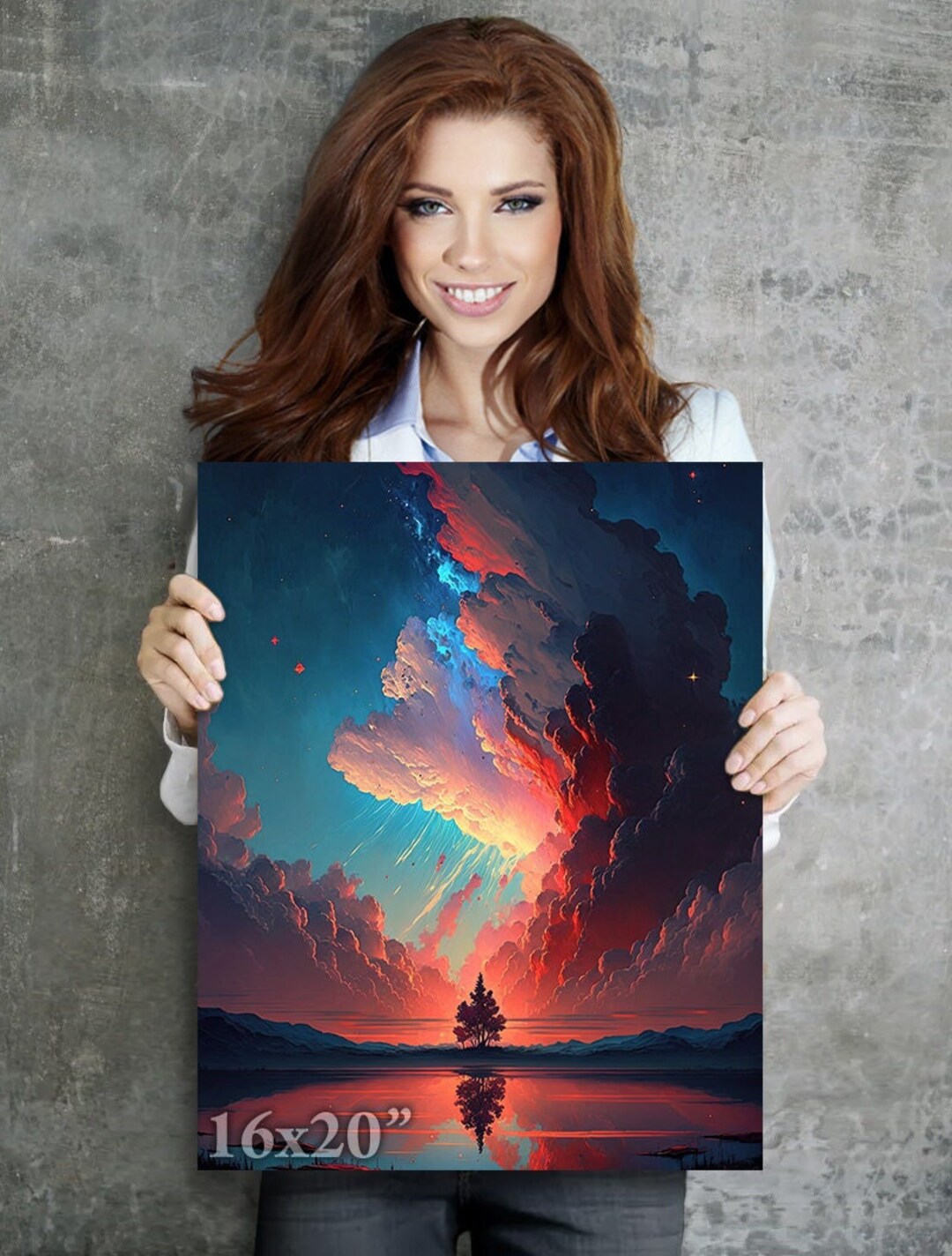 Epic Red and Blue Sunset Night Sky CANVAS ART - Fine Art Print Wall ...