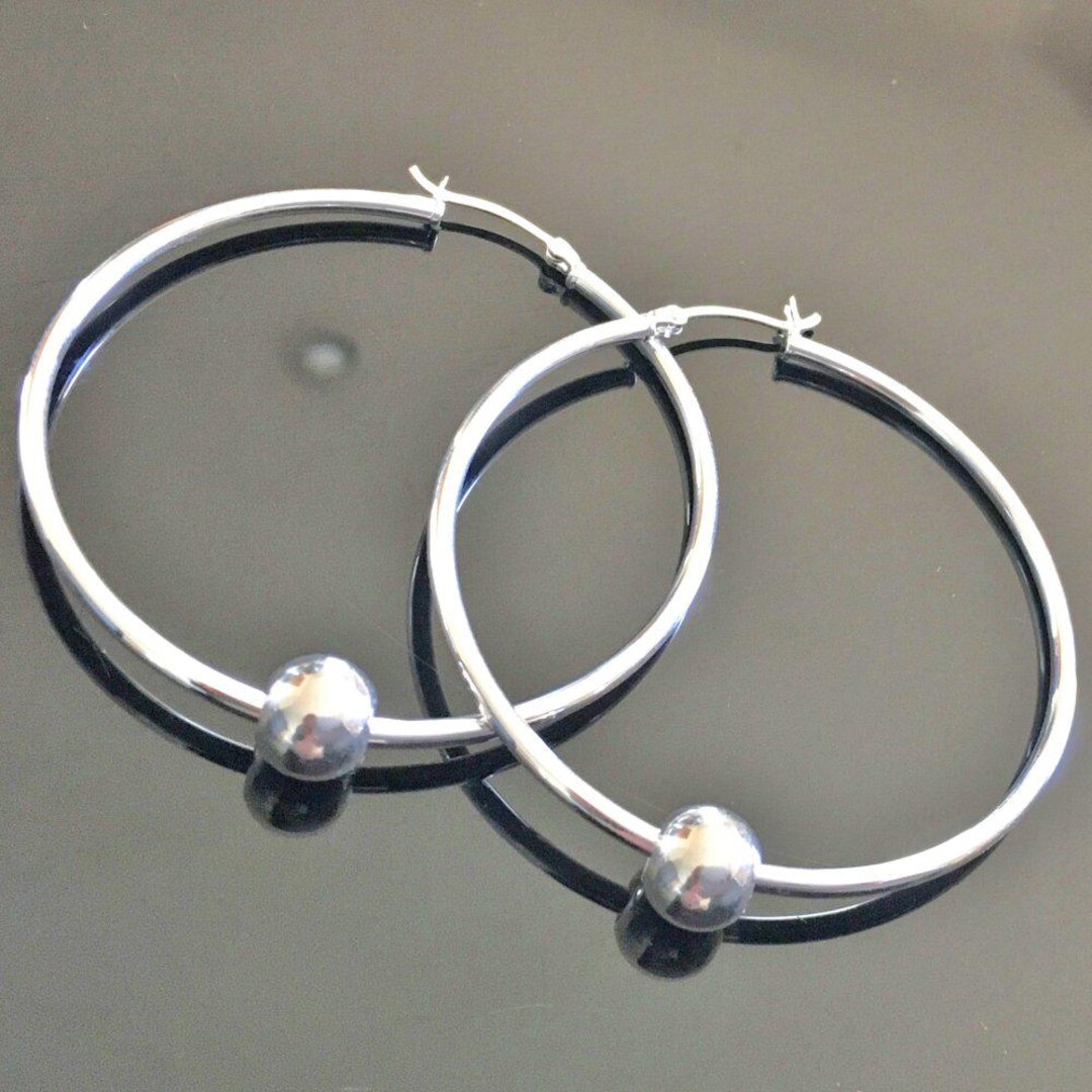 Large Hoop Earrings With Balls in 925/000 Silver, Diameter 50 Mm - Etsy