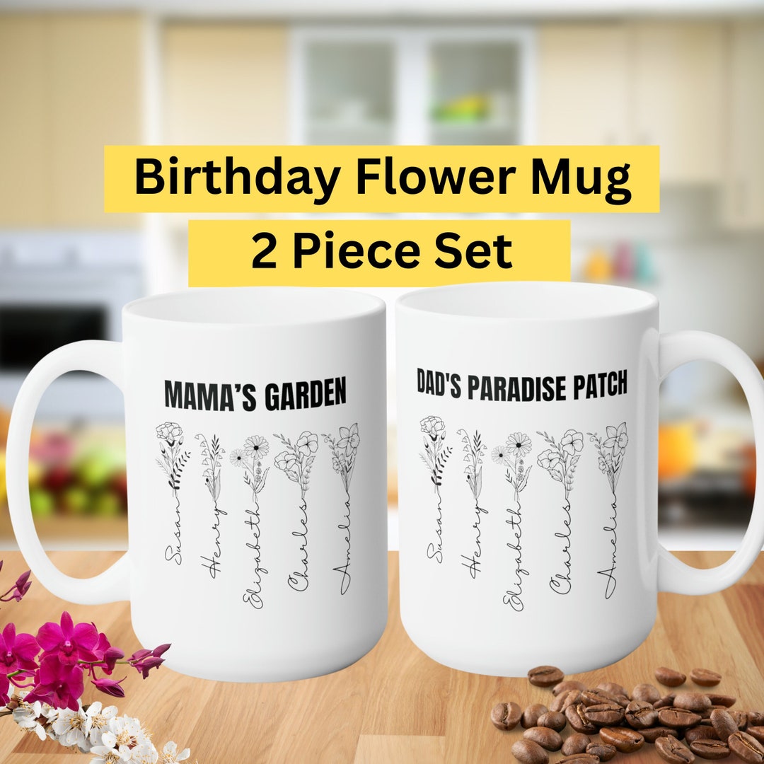 Custom Birth Month Birth Flower Mug,birth Flower Mug Set for Parents ...