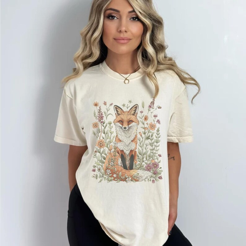 Folklore Fox Floral Cottagecore Shirt,fox and Moon Comfort Colors Shirt ...