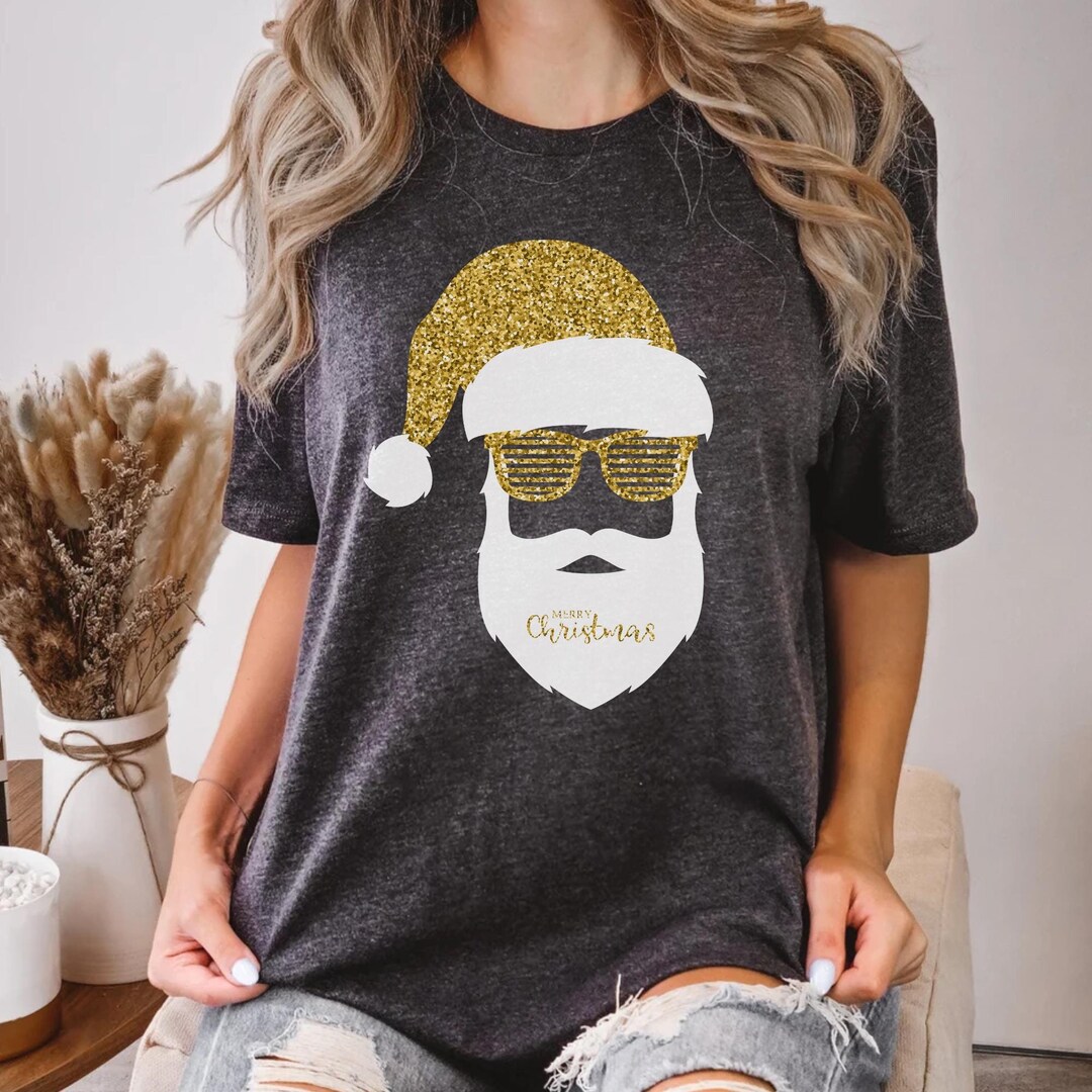 Christmas Golden Santa Shirt,funny Santa Shirt,santa With Hat Shutter ...