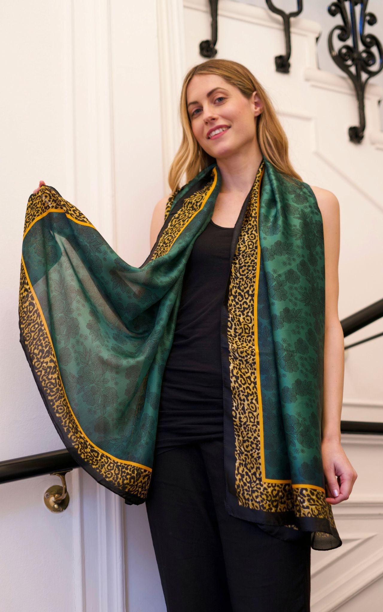 Emerald Green Silk Scarf With Leopard Border - Etsy