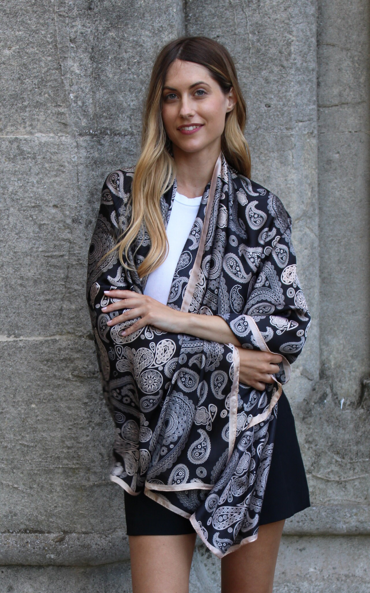 Silk Scarf in Black and Cream With Paisley Design - Etsy