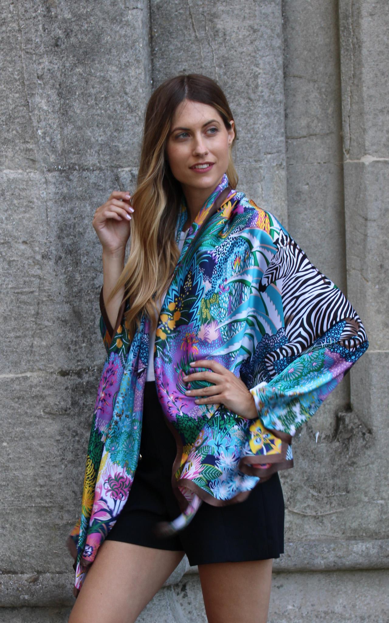 100% Silk Scar Blue Safari Style Wild Zebra Print Multi-coloured - Etsy