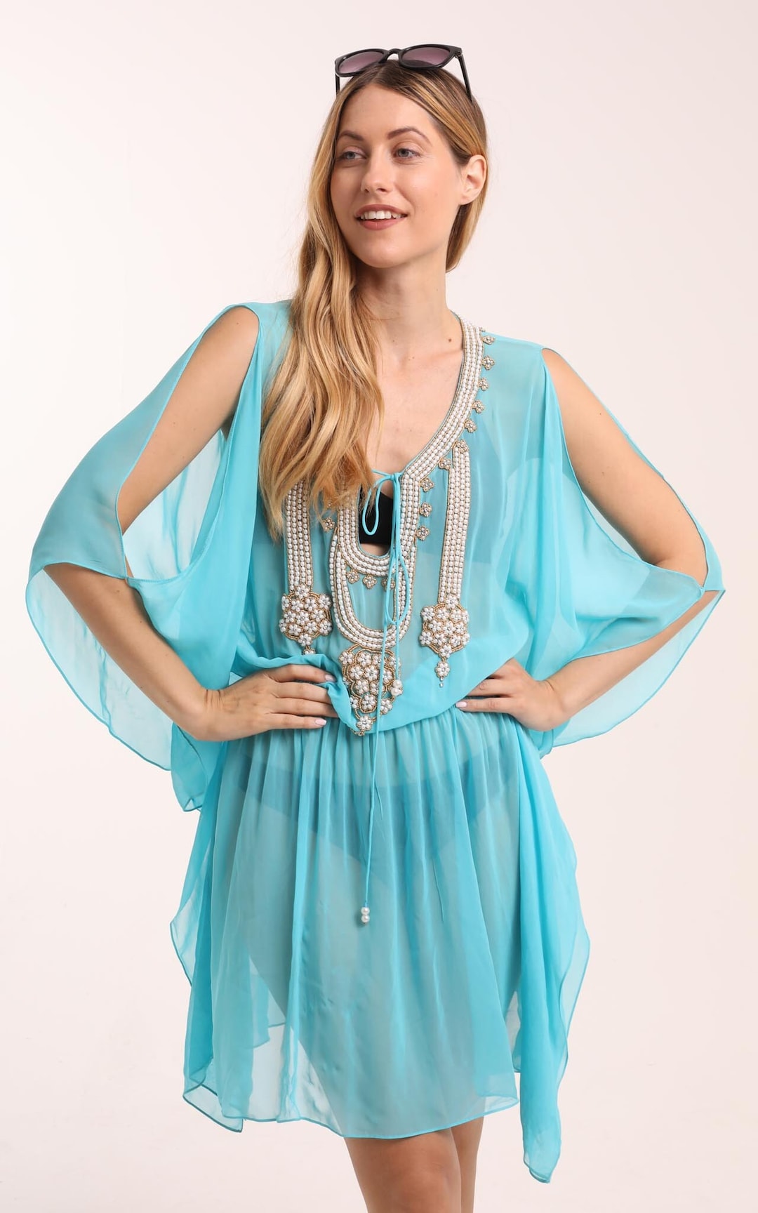 Turquoise Kaftan With Beaded Detailing - Etsy