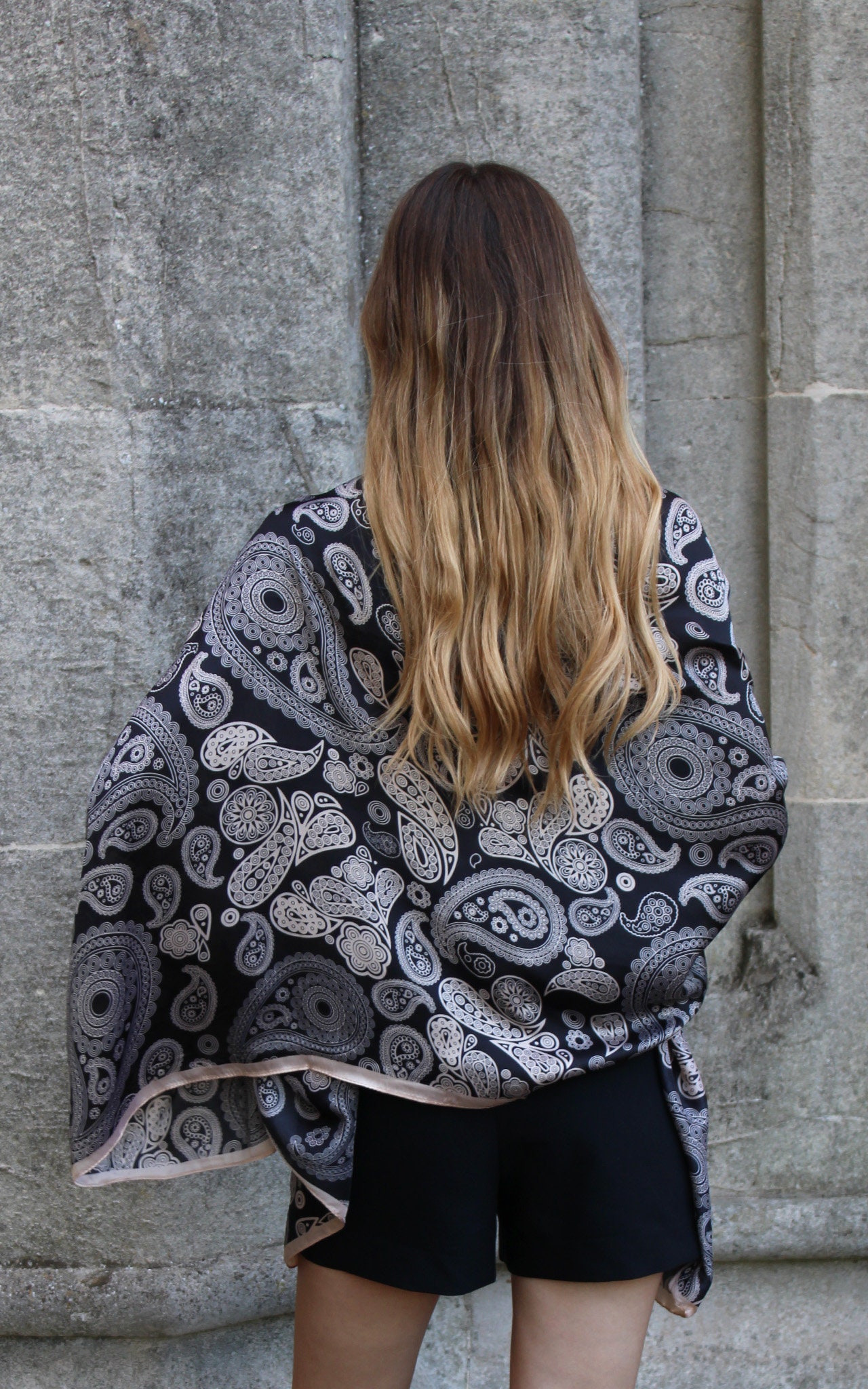 Silk Scarf in Black and Cream With Paisley Design - Etsy