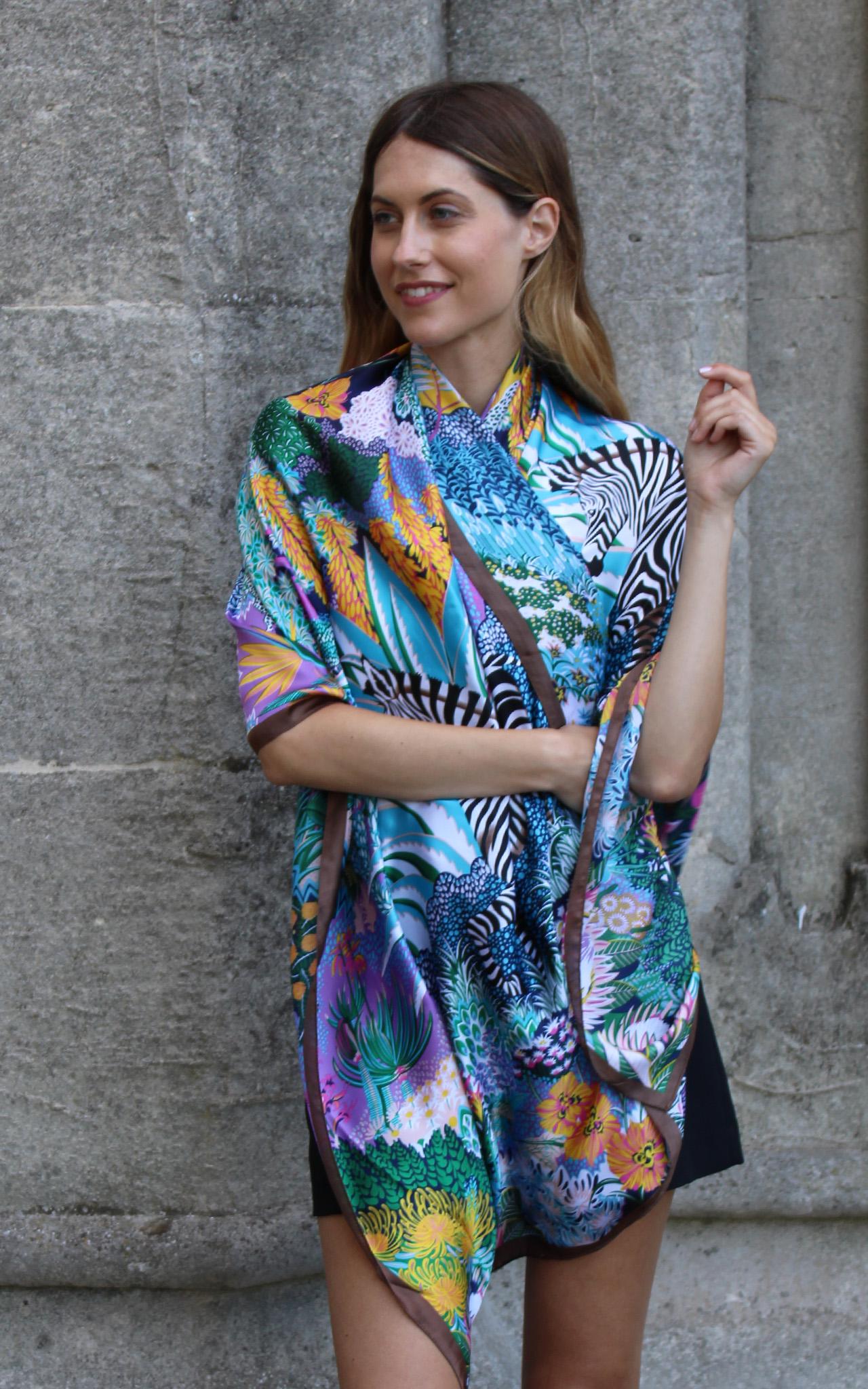 100% Silk Scar Blue Safari Style Wild Zebra Print Multi-coloured - Etsy