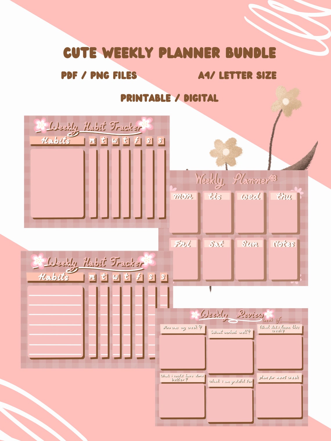 Undated Digital Planner | Productivity Planner | Undated Weekly Planner ...