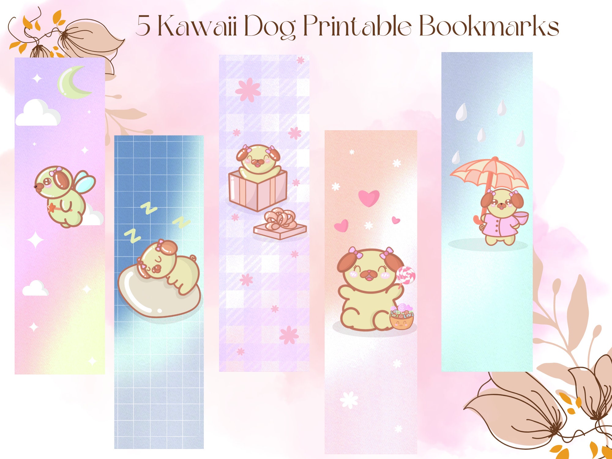 Cute Dog Printable Bookmark | Bookmark Set | Kawaii Bookmark | Cute ...