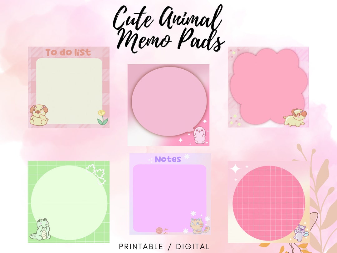 Kawaii Memo Pads for Goodnote |kawaii Digital Animal Notepads | Cute ...