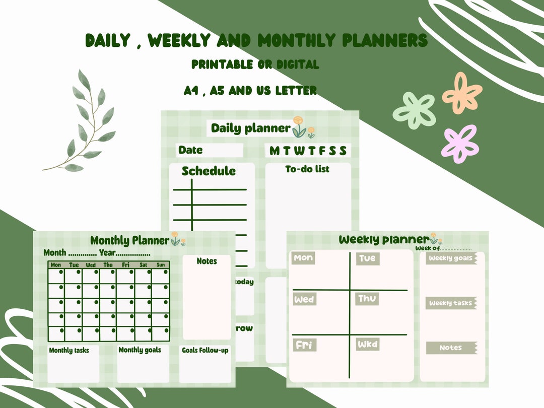 Mint Green Printable Monthly Calendar | Weekly Planner | Daily Planner ...