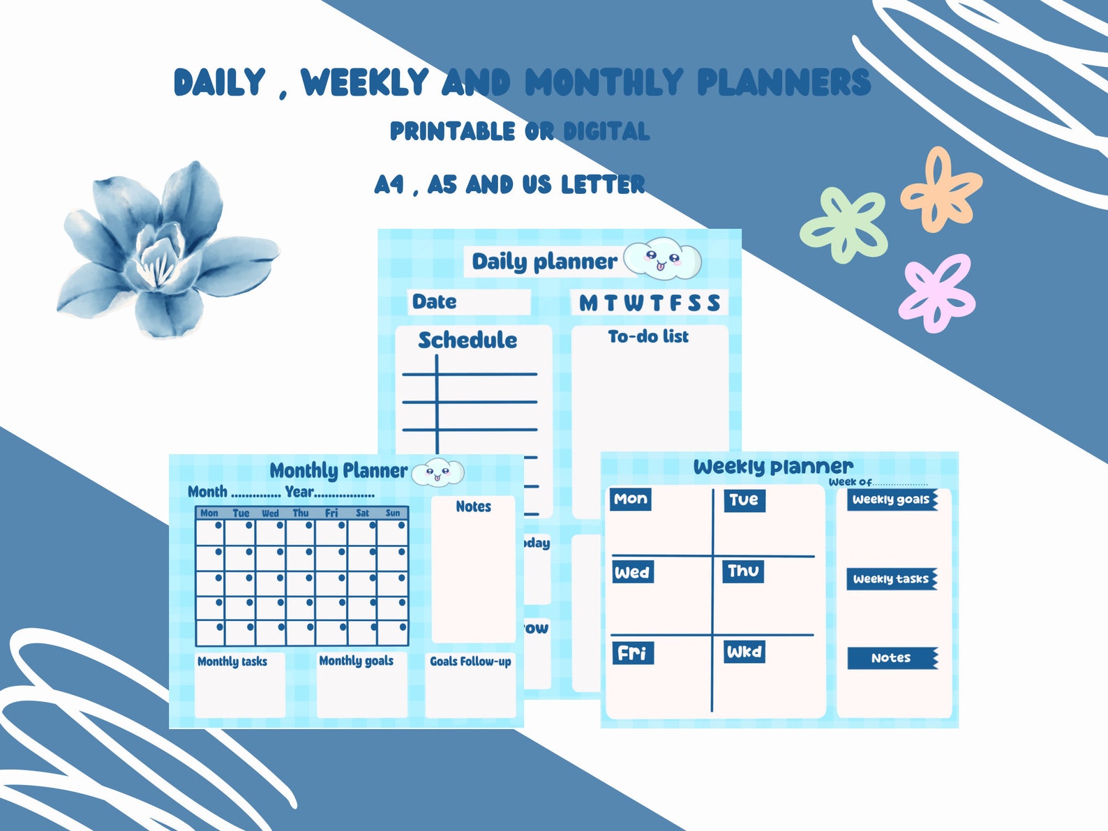 Sky Blue Printable Planner | Productivity Planner | Undated Weekly ...