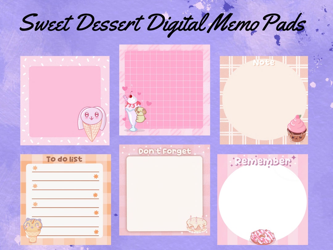 Kawaii Memo Pads for Goodnotes | Sweet Dessert Digital Notepads ...