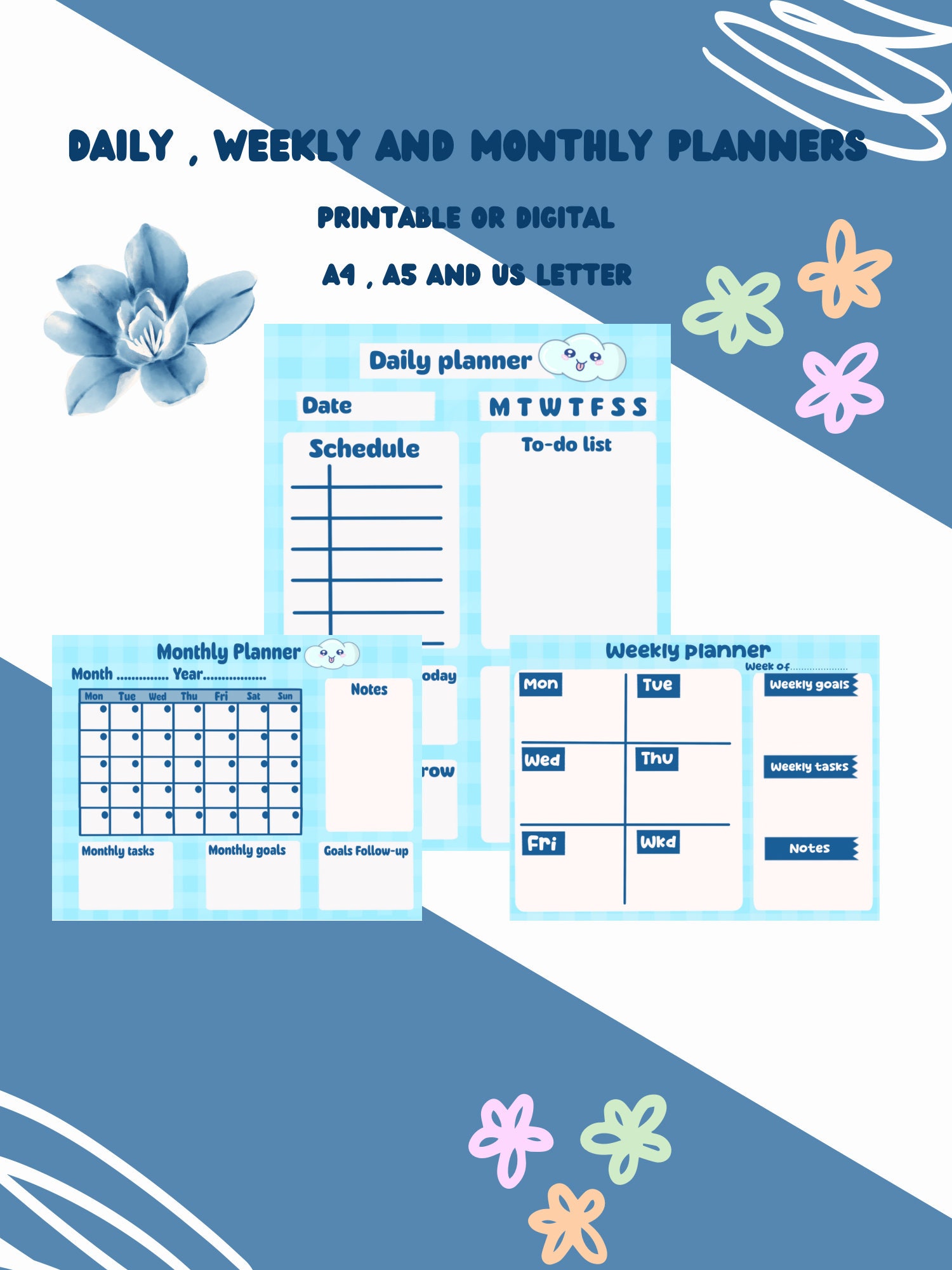 Sky Blue Printable Planner | Productivity Planner | Undated Weekly ...