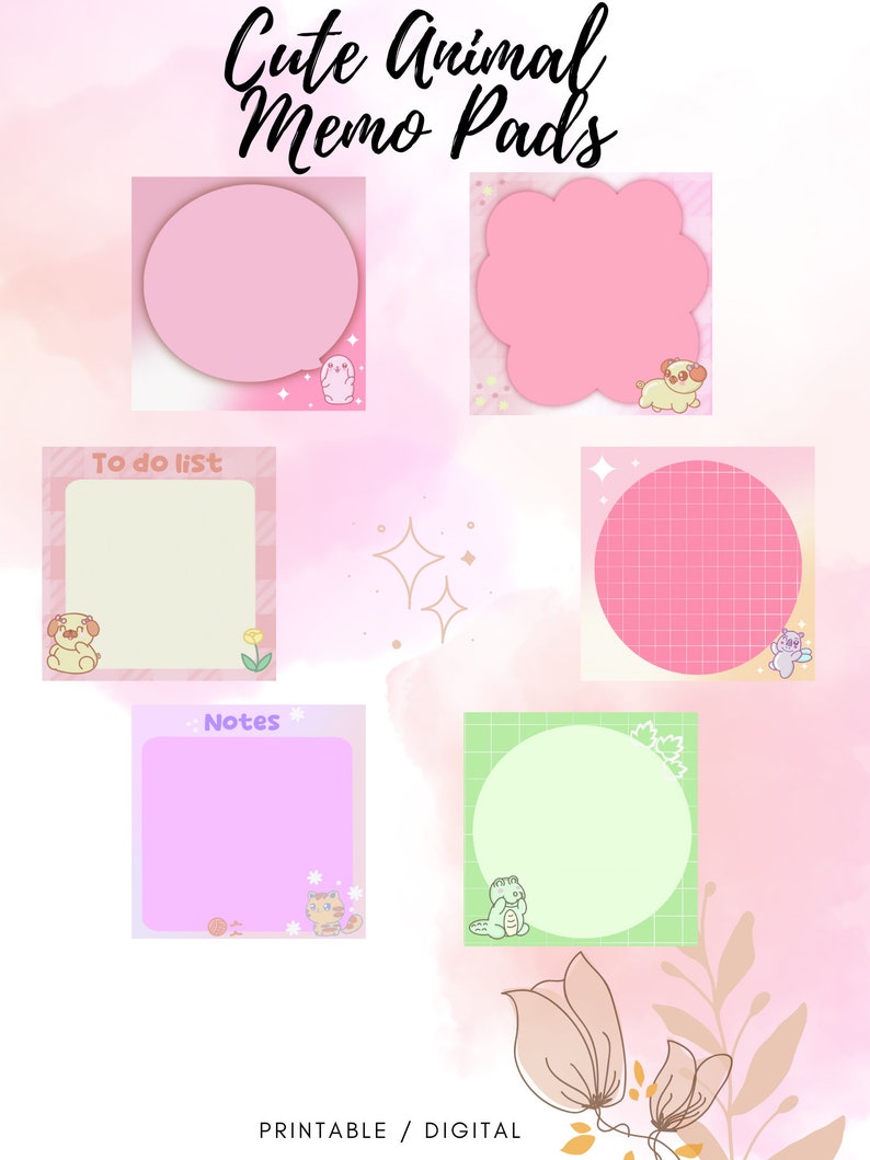 Kawaii Memo Pads for Goodnote |kawaii Digital Animal Notepads | Cute ...