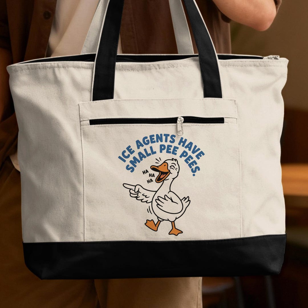 Anti ICE Protest Tote Bag Funny Duck Laughing Mocking ICE Agents ...