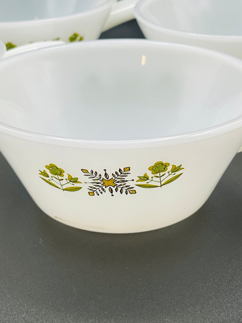 Fire King Casserole Dish and Soup Bowls Anchor Hocking Meadow Pattern ...