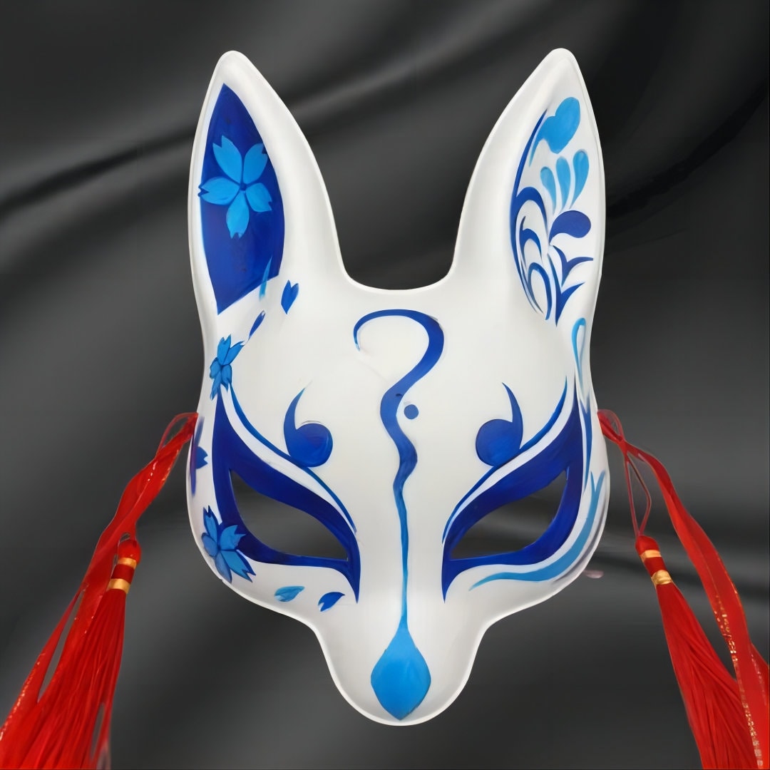 Blue Hand Painted Rabbit Mask, Japanese Rabbit Mask, Mask, Animal Mask ...