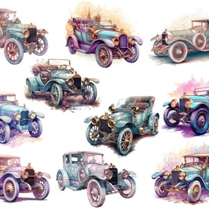 Pastel Art Nouveau Car Clipart, Retro & Classic Cars Png Bundle, Art ...