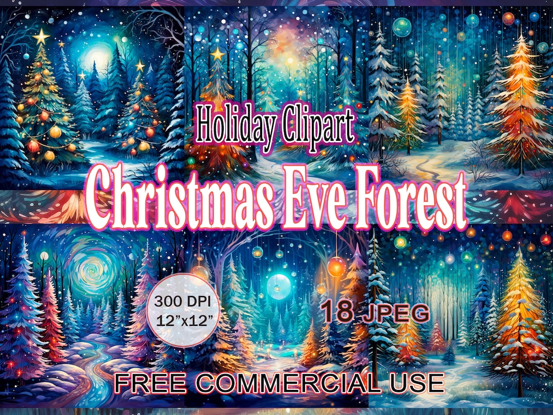Christmas Eve Forest Clipart, Christmas Tree Art, Magic Winter ...